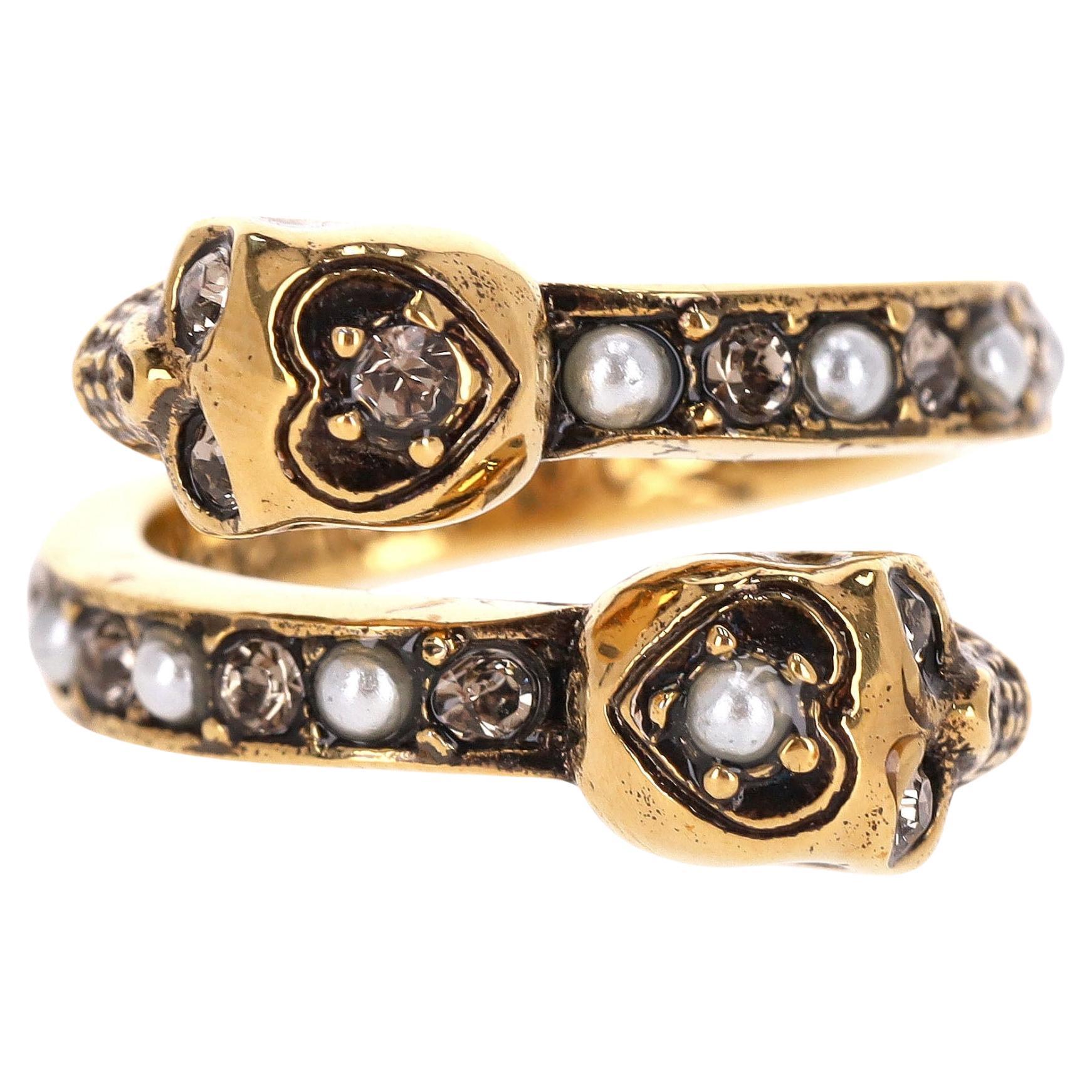 Alexander McQueen Skull Wrap-Around Pearl and Crystal Ring at 1stDibs