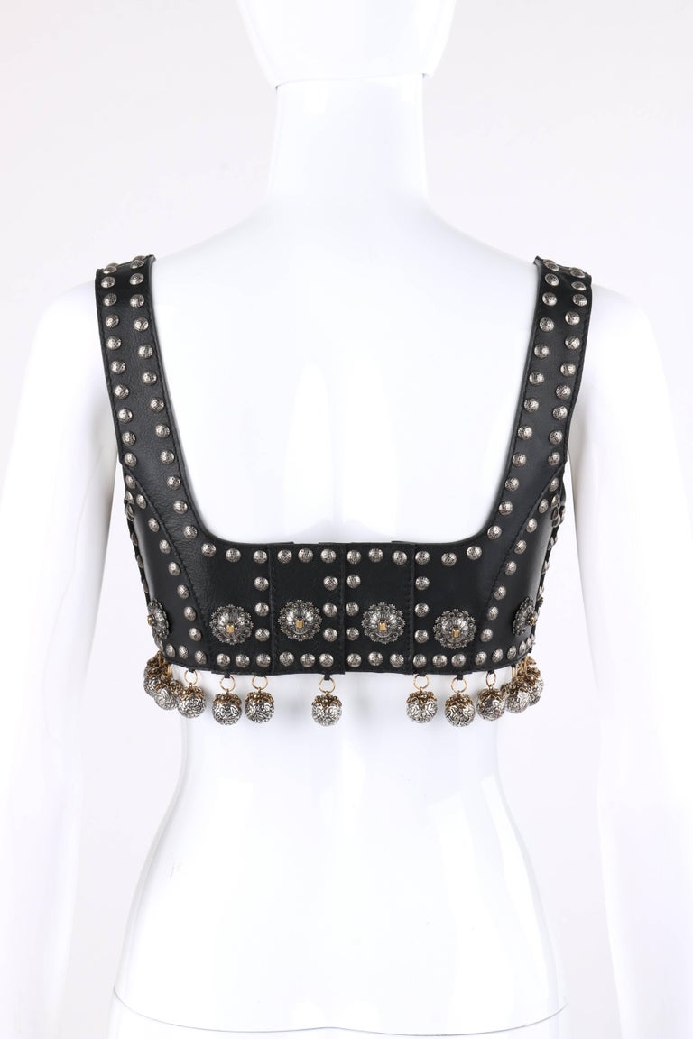 ALEXANDER McQUEEN S/S 2015 Black Nappa Leather Studded Lace Up Bra Top ...