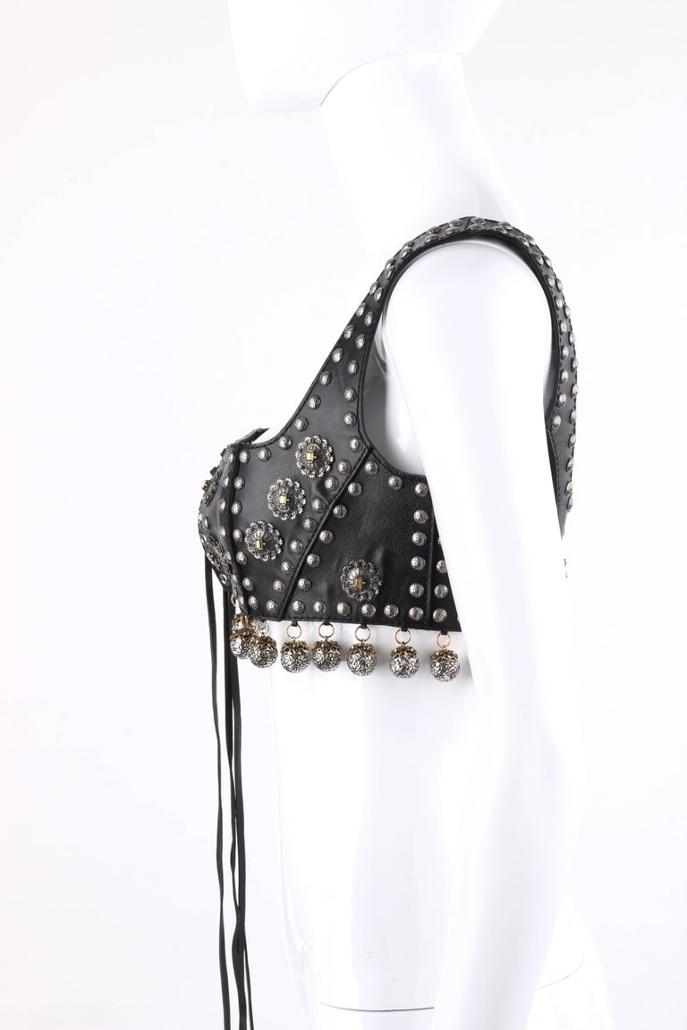 ALEXANDER McQUEEN S/S 2015 Black Nappa Leather Studded Lace Up Bra Top ...