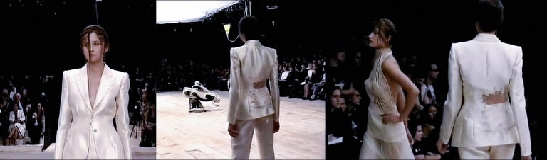 Alexander McQueen SS1999 Silver Silk Suit Blazer Embroidered Illusion ...