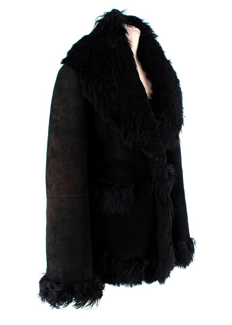 Alexander McQueen Vintage Black Suede and Goat Fur Jacket For Sale at ...