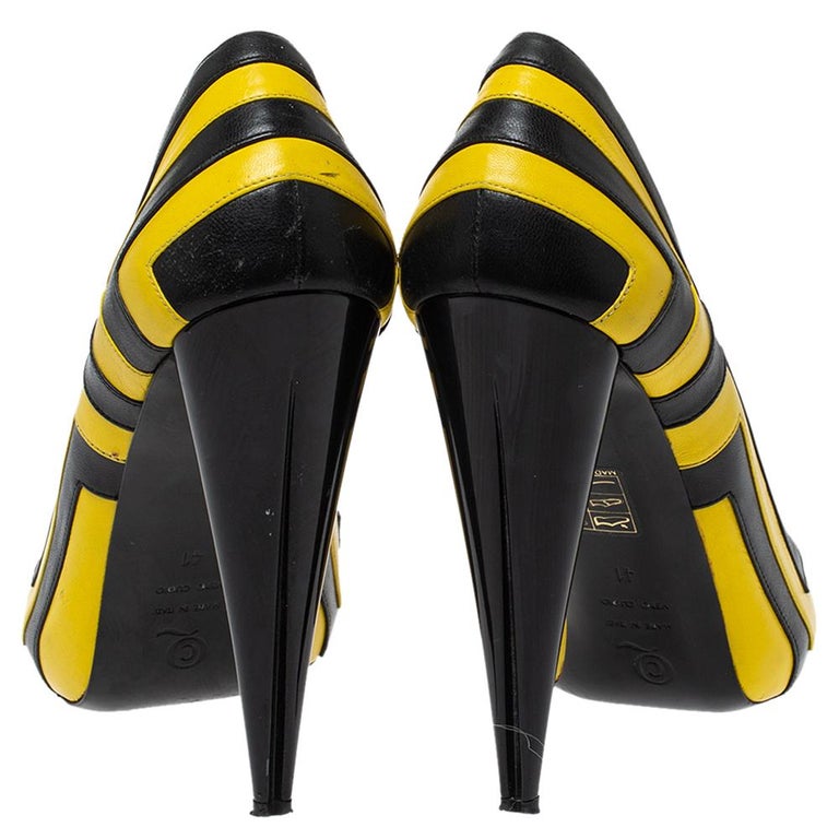 Alexander McQueen Yellow/Black Leather Geometric Bumblebee Pumps Size ...