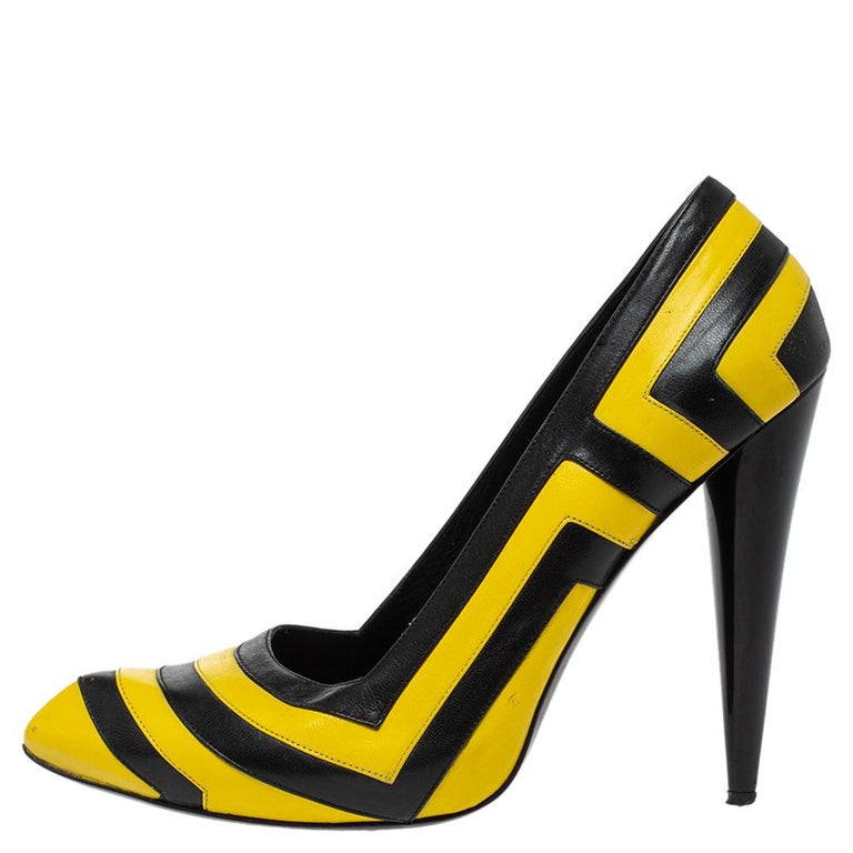 Alexander McQueen Yellow/Black Leather Geometric Bumblebee Pumps Size ...