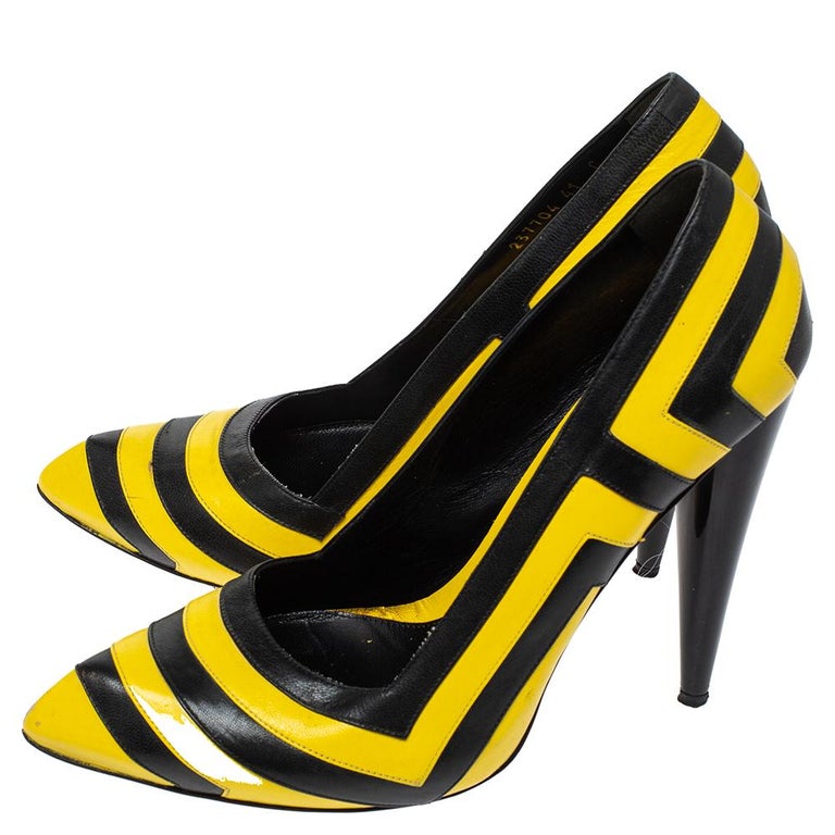 Alexander McQueen Yellow/Black Leather Geometric Bumblebee Pumps Size ...