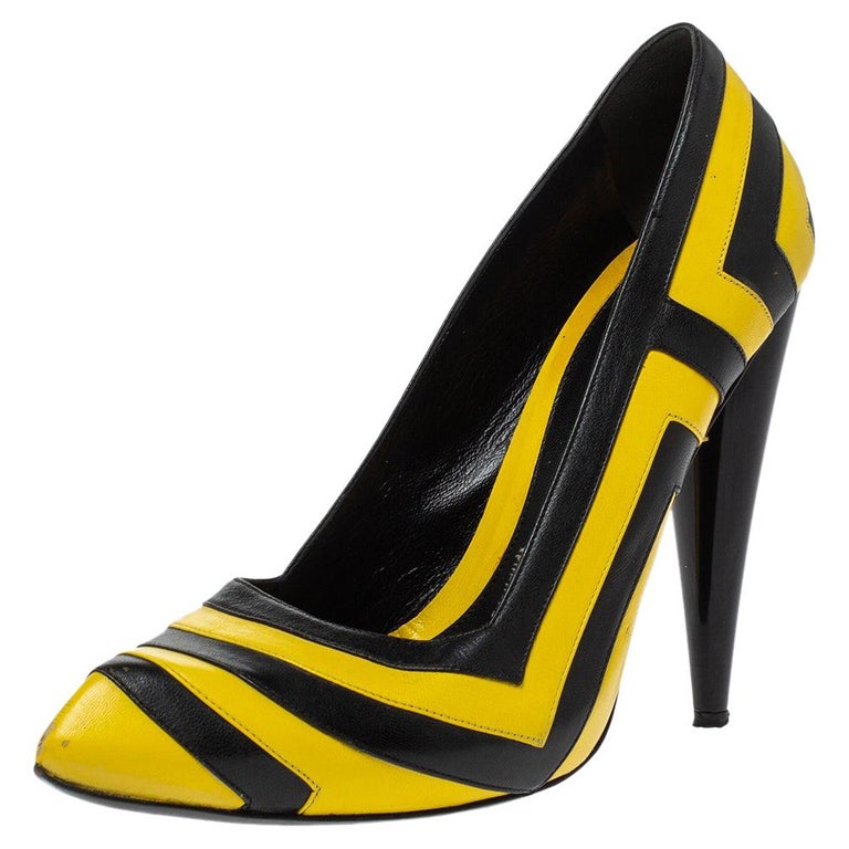 Alexander McQueen Yellow/Black Leather Geometric Bumblebee Pumps Size ...