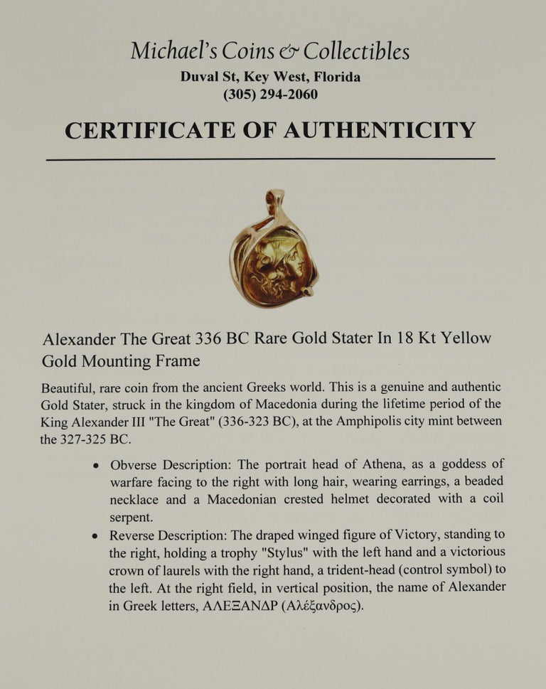 Alexander the Great 336 BC Rare Gold Stater Coin Mount in 18kt Yellow ...