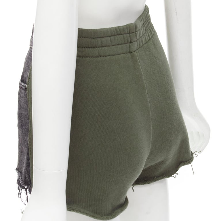 ALEXANDER WANG Bite Clash High Rise black denim green sweats cut off ...