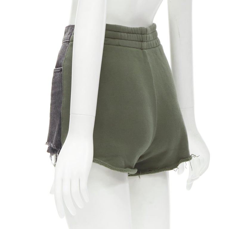 ALEXANDER WANG Bite Clash High Rise black denim green sweats cut off ...