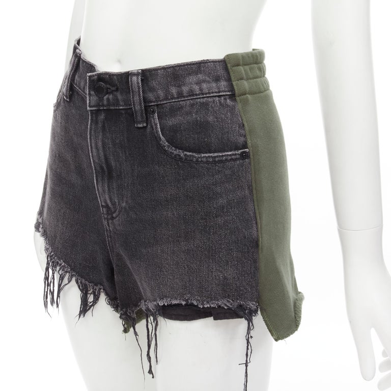 ALEXANDER WANG Bite Clash High Rise black denim green sweats cut off ...