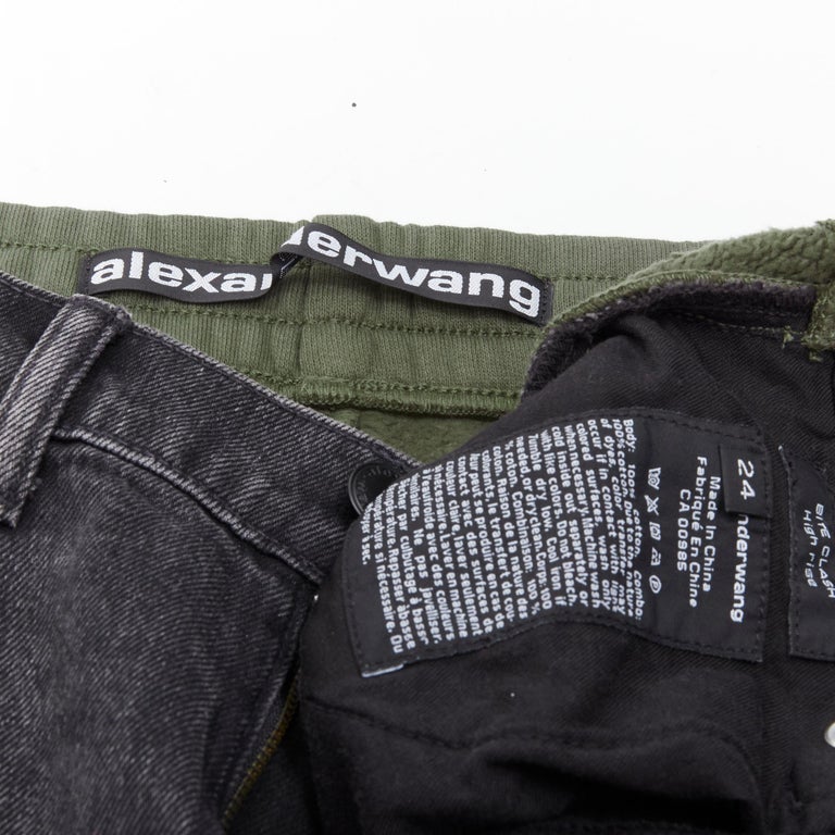 ALEXANDER WANG Bite Clash High Rise black denim green sweats cut off ...