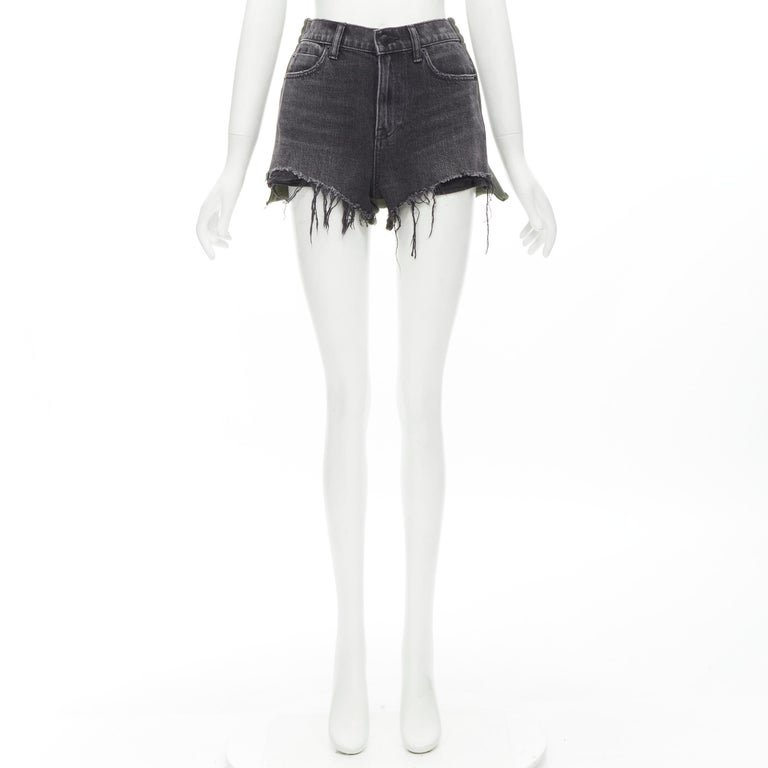 ALEXANDER WANG Bite Clash High Rise black denim green sweats cut off ...