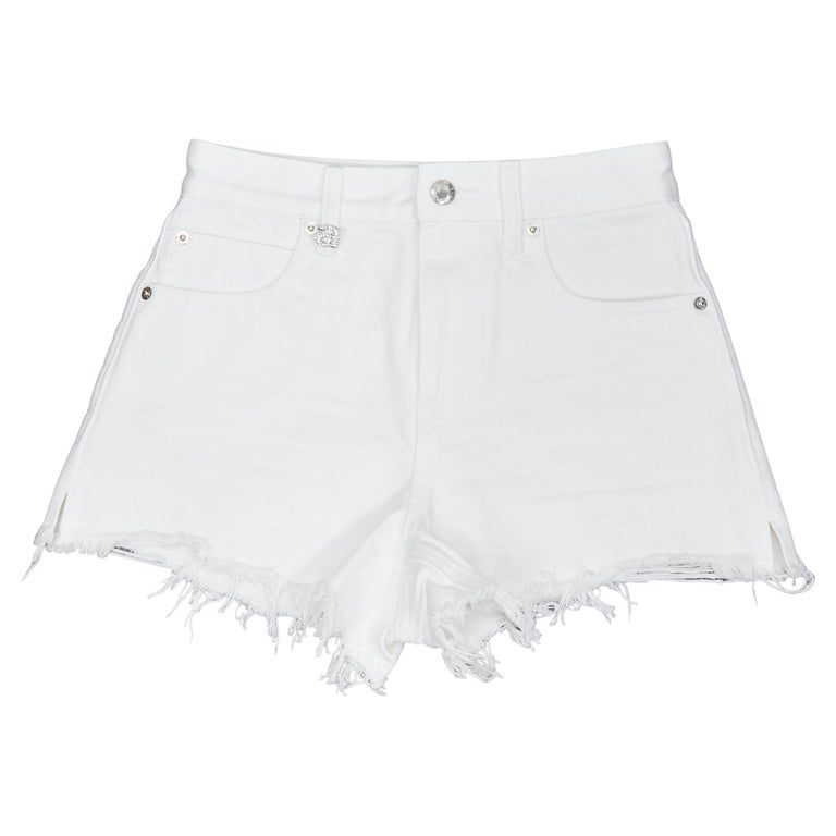 ALEXANDER WANG Bite crystal C charm high rise white cut off denim ...