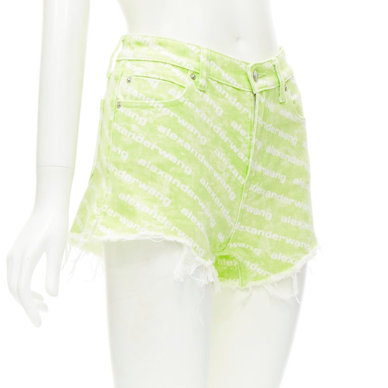 ALEXANDER WANG Bite High Rise green logo print cut off denim shorts 24 ...