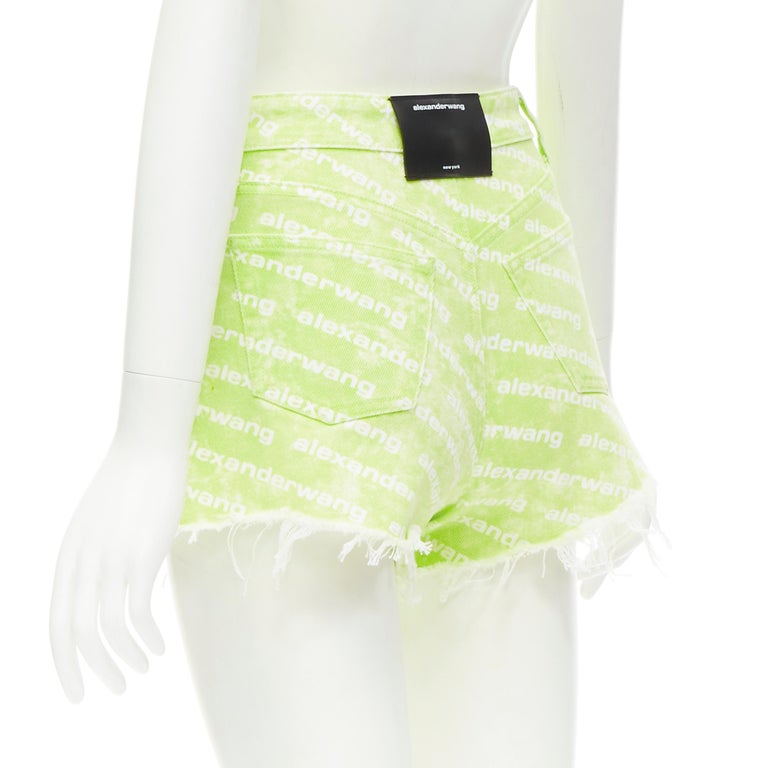 ALEXANDER WANG Bite High Rise green logo print cut off denim shorts 24 ...
