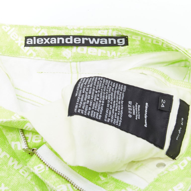 ALEXANDER WANG Bite High Rise green logo print cut off denim shorts 24 ...