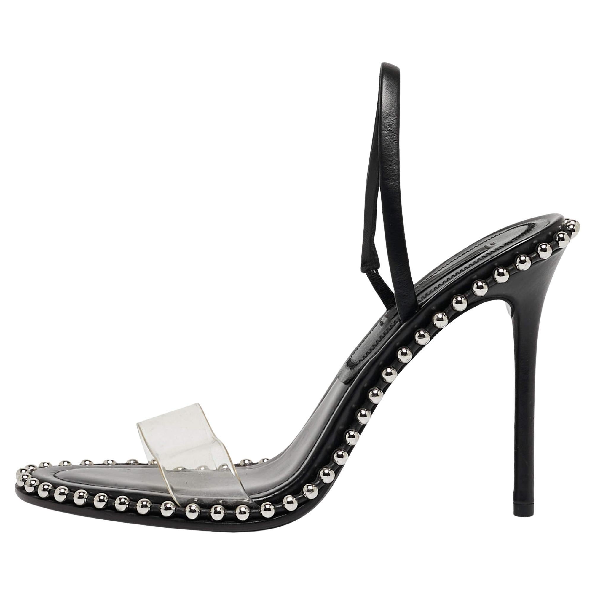Alexander Wang Black Leather and PVC Studded Nova Slingback Sandals ...