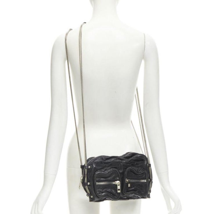 ALEXANDER WANG black rugged leather silver zip pocket coin chain ...