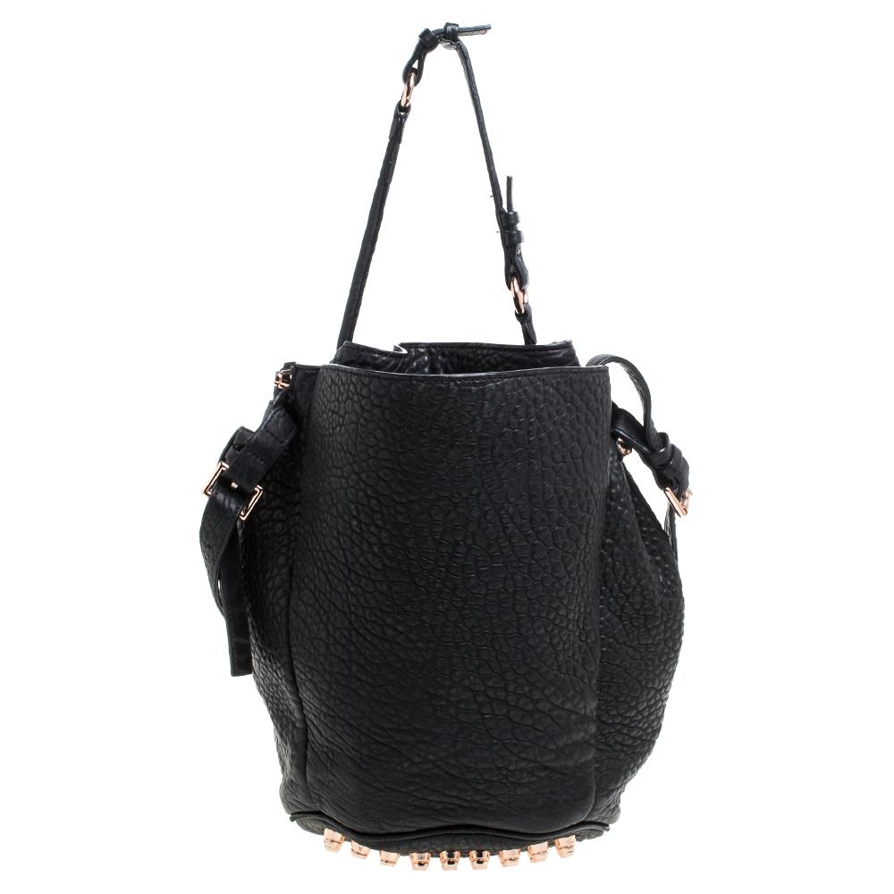 Alexander Wang Black Textured Leather Diego Bucket Bag For Sale at ...