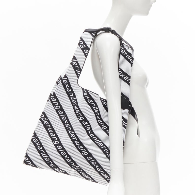 ALEXANDER WANG black white logo intarsia fabric shopper tote bag For ...