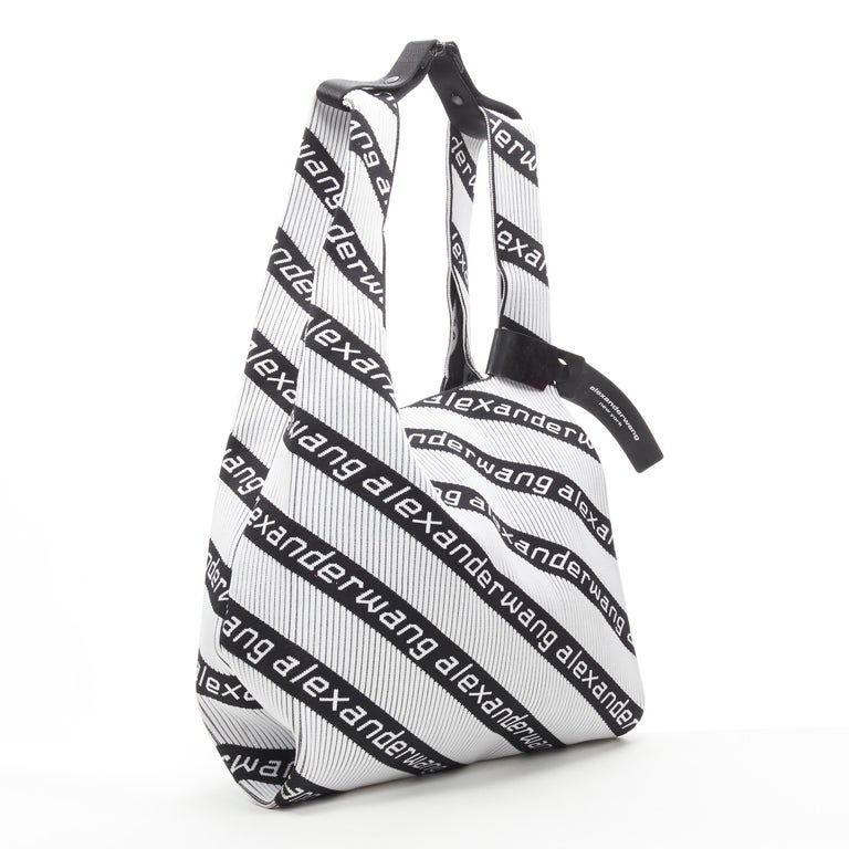 ALEXANDER WANG black white logo intarsia fabric shopper tote bag For ...