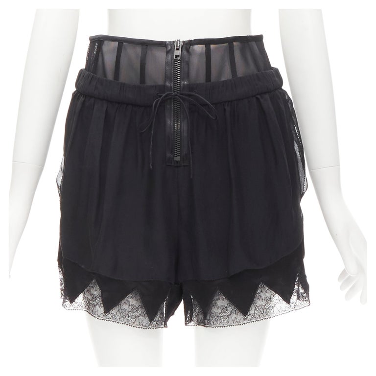 ALEXANDER WANG boned corset sheer lace trim layered drawstring shorts S ...