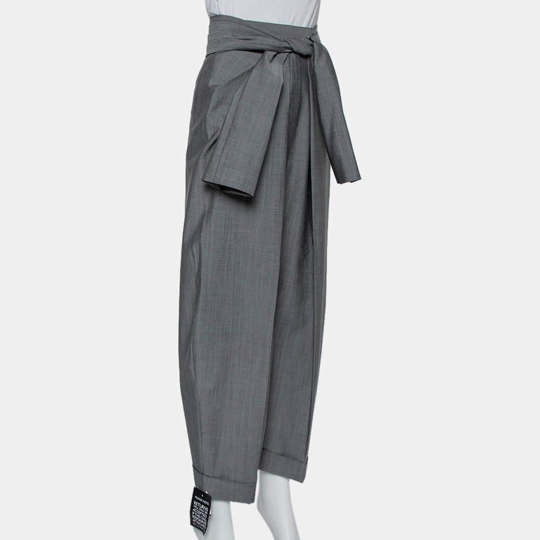 Alexander Wang Grey Wool and Mohair Blend Tie Front Tapered Pants M For ...