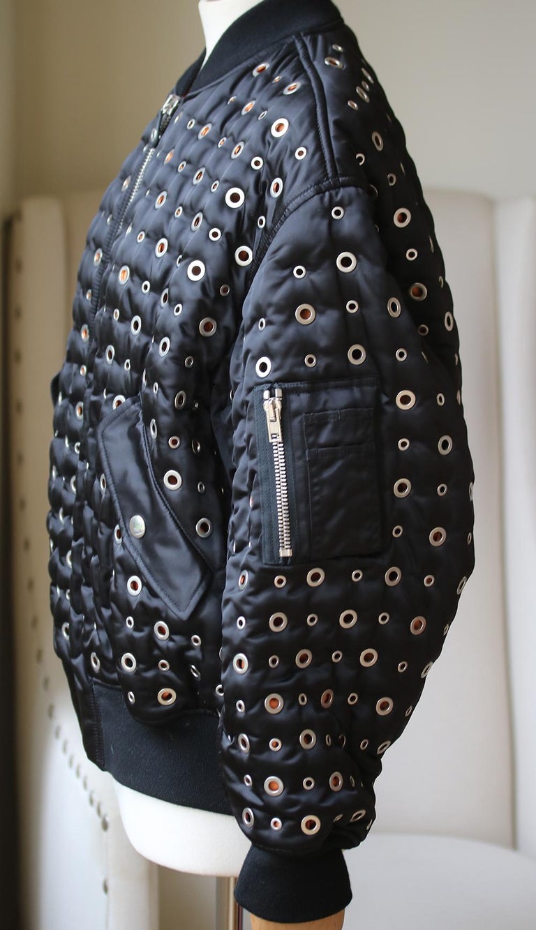 Alexander Wang Leather Trimmed Eyelet Embellished Bomber Jacket at ...