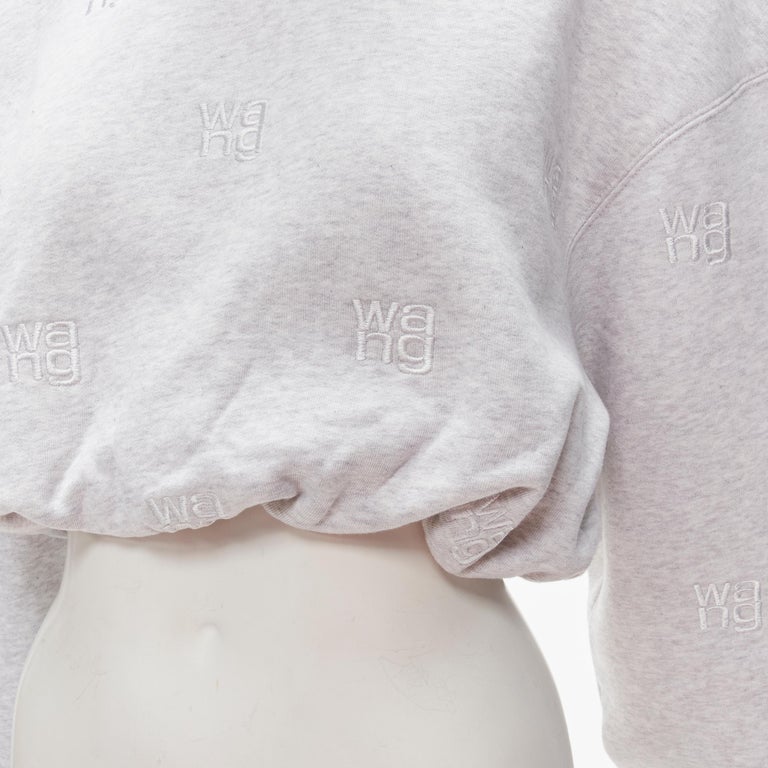 ALEXANDER WANG light grey monogram logo embroidery cropped sweater S ...