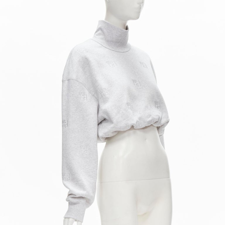 ALEXANDER WANG light grey monogram logo embroidery cropped sweater S ...