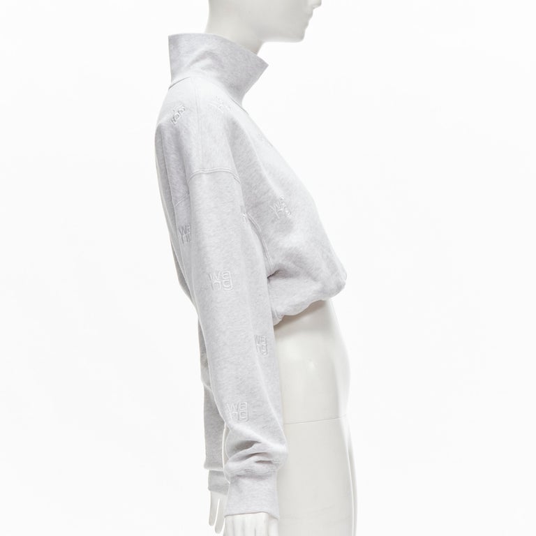 ALEXANDER WANG light grey monogram logo embroidery cropped sweater S ...
