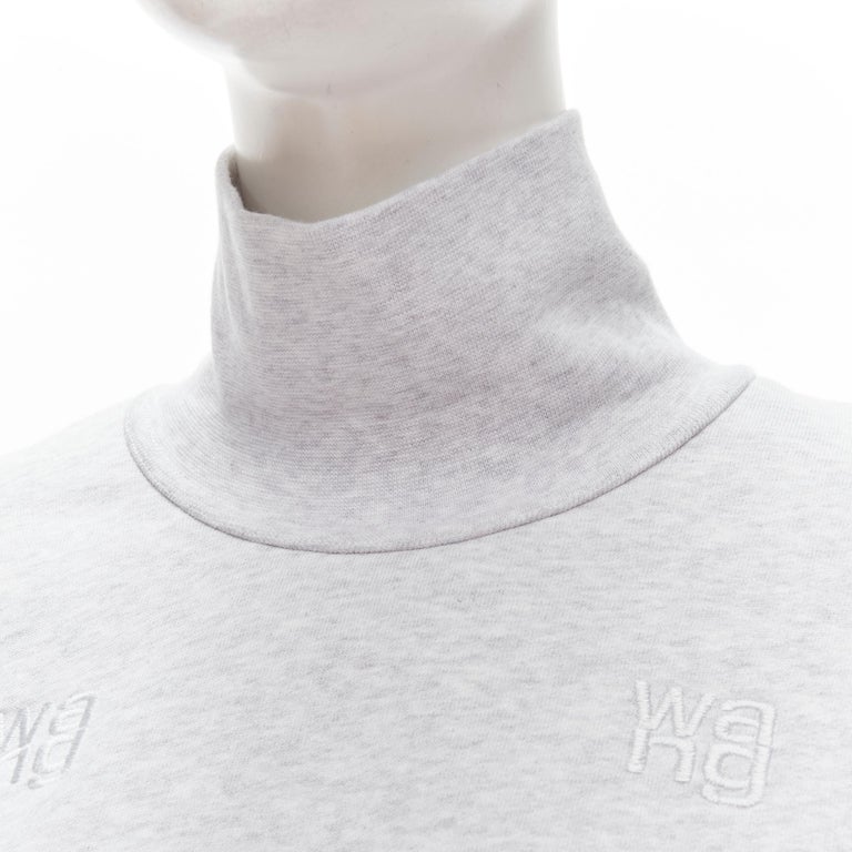 ALEXANDER WANG light grey monogram logo embroidery cropped sweater S ...