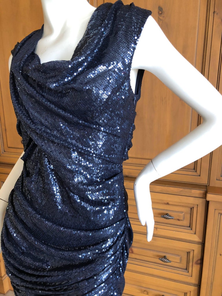 Alexander Wang Midnight Blue Draped Sequin Mini Cocktail Dress For Sale ...
