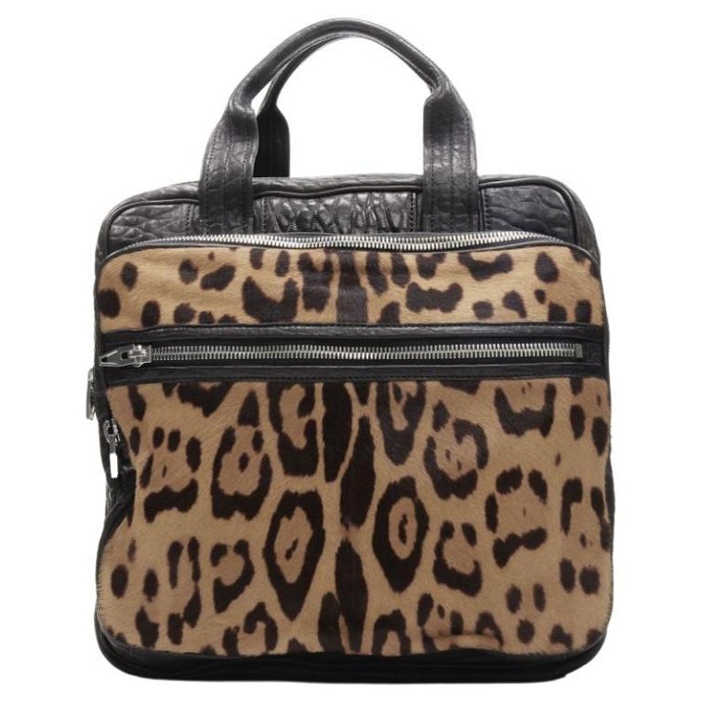 ALEXANDER WANG Millie leopard horsehair black leather top handle tote ...