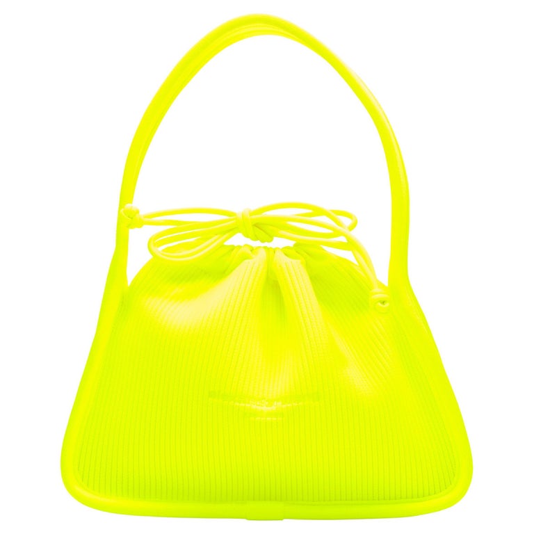ALEXANDER WANG Ryan neon fluorescent yellow ribbed drawstring top ...