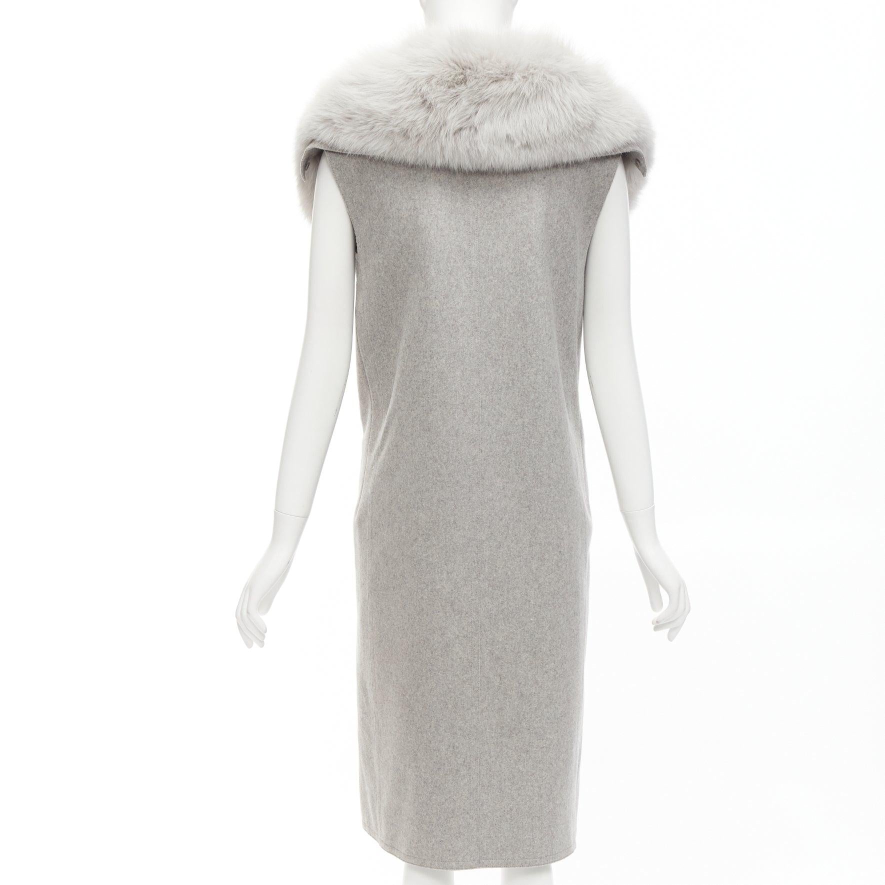 ALEXANDER WANG Saga Furs grey fur collar virgin wool blend vest dress ...