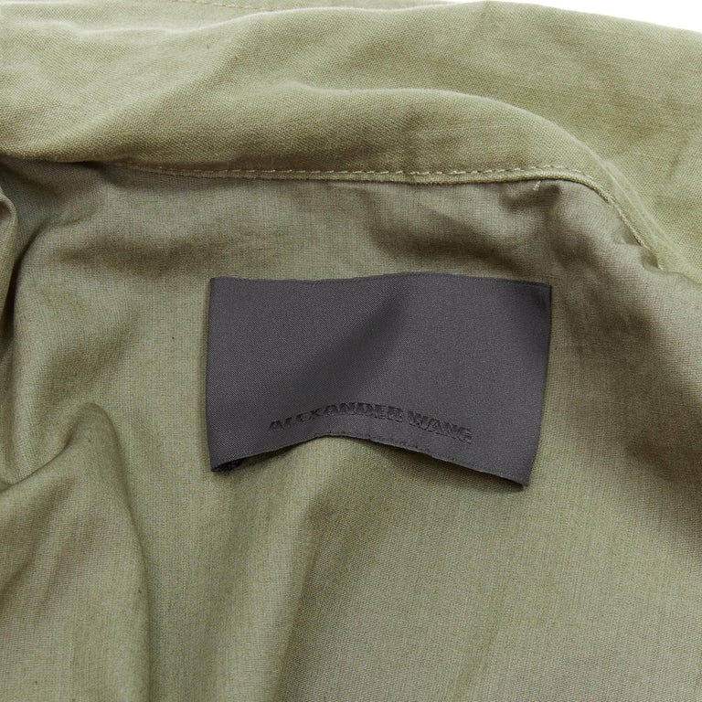 ALEXANDER WANG washed military green cotton leather biker hem cropped ...