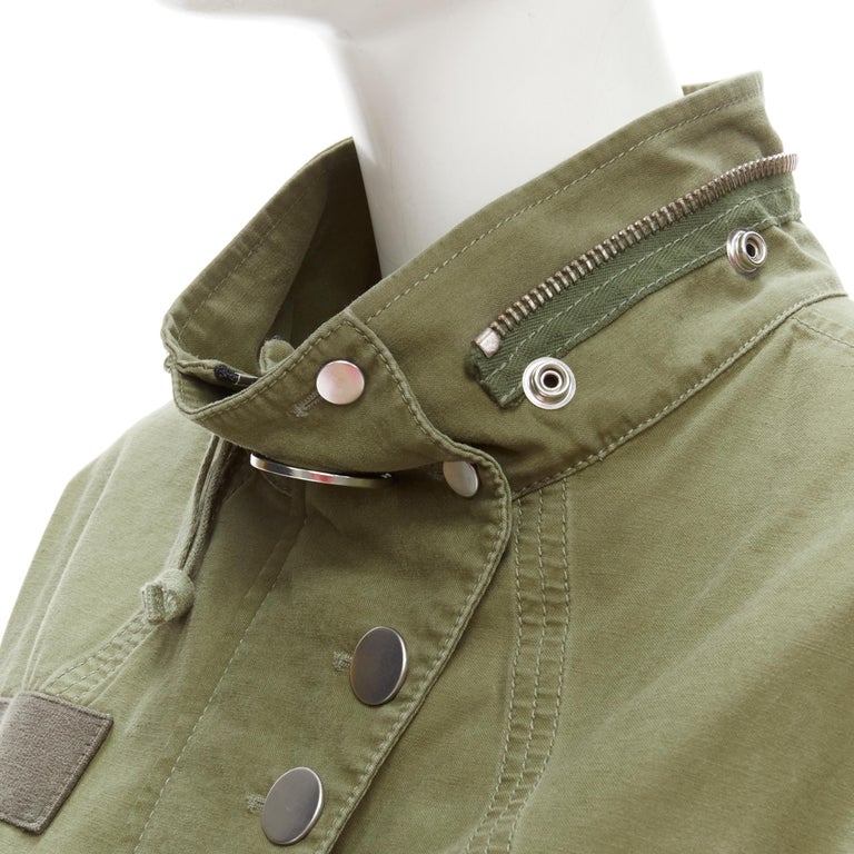 ALEXANDER WANG washed military green cotton leather biker hem cropped ...