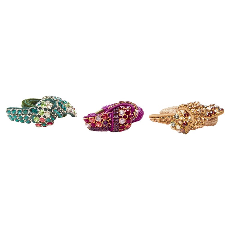 ALEXANDER ZOUARI 3X blue green gold crystal jewelled rhinestone knot ...