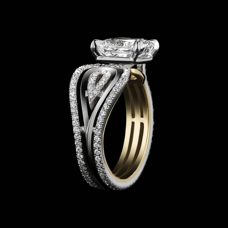 Alexandra Mor Asscher-Cut Diamond Feather Ring, 2.85 G VS1 GIA For Sale ...