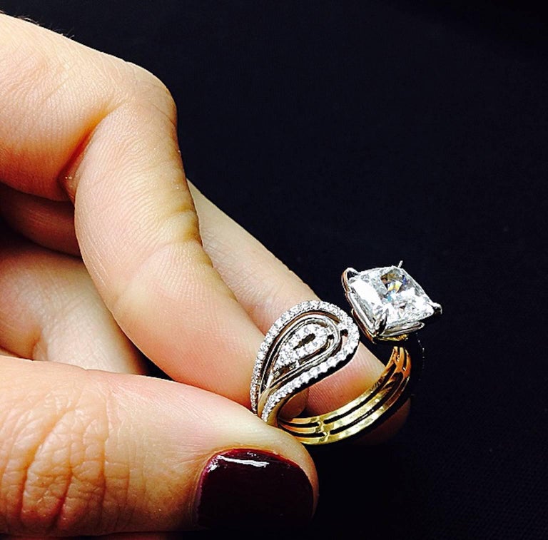 Alexandra Mor Asscher-Cut Diamond Feather Ring, 2.85 G VS1 GIA For Sale ...