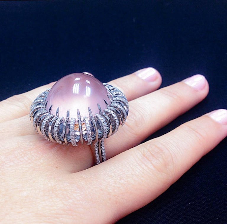 Alexandra Mor Curved Knife-Edge Ring with Star Rose Quartz Cabochon For ...