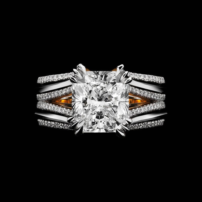 Alexandra Mor Double-Shank Floating Radiant-Cut Diamond Gold Platinum ...
