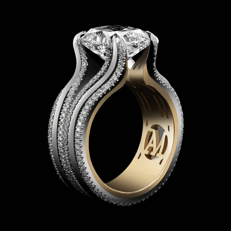 Alexandra Mor Double-Shank Floating Radiant-Cut Diamond Gold Platinum ...