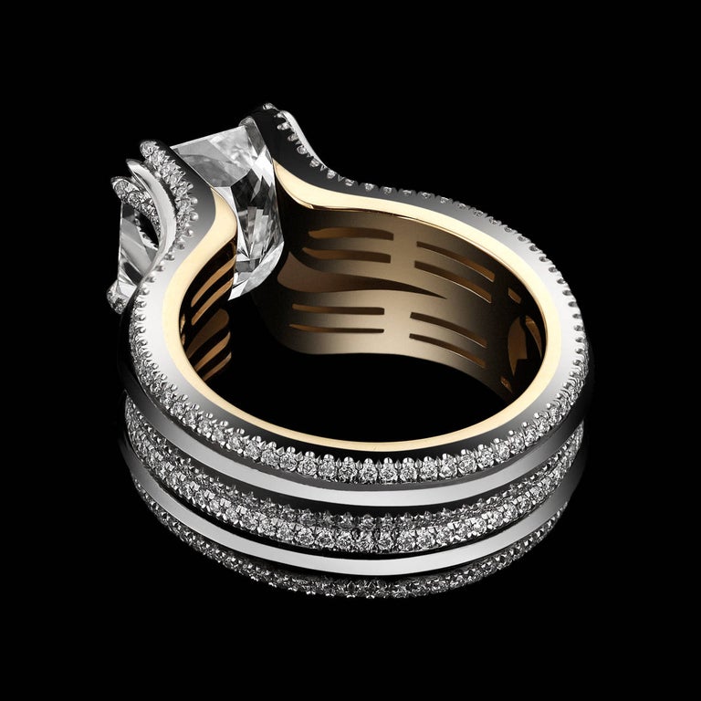 Alexandra Mor Double-Shank Floating Radiant-Cut Diamond Gold Platinum ...