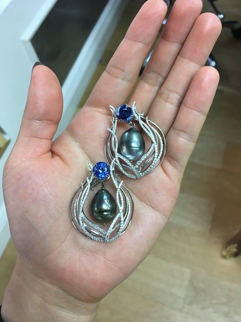 Alexandra Mor Tahitian Pearl Sapphire Gold Curved Earrings For Sale at ...