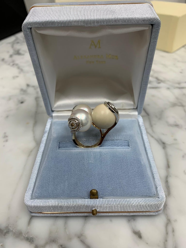 Alexandra Mor Wild Tagua-Seed, Pearl and Diamond Sphere Ring For Sale ...