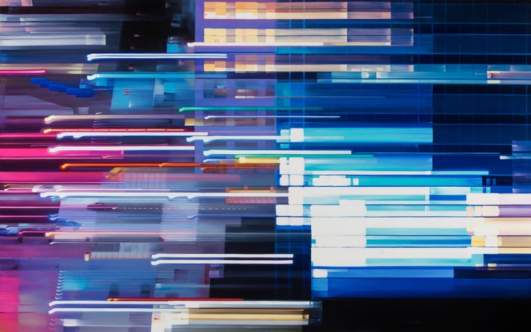 Alexandra Pacula - LINEAR MOVEMENT II, photorealism, skyline, neon ...