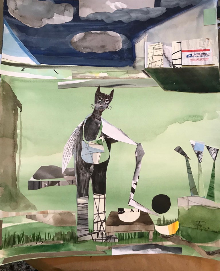 Alexandra Rozenman - "Cat-a-Mailman", watercolor, collage, whimsical ...