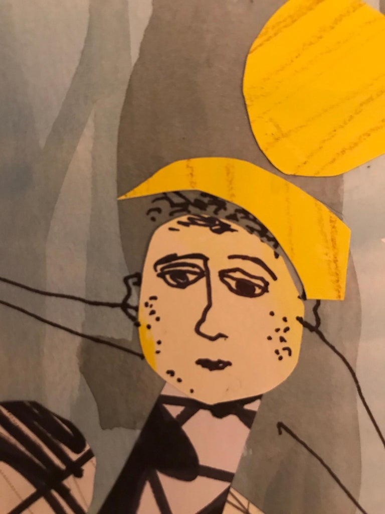 Alexandra Rozenman - "Sunny Side Up", watercolor, collage, angel, grey ...