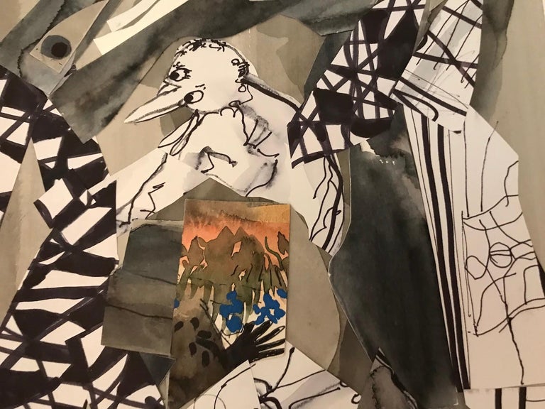 Alexandra Rozenman - "The Family", watercolor, collage, cat, bird ...